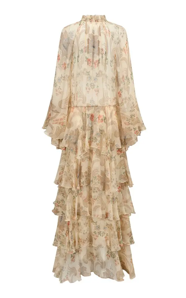 INTO THE EAST Floral Tiered Silk Maxi Dress