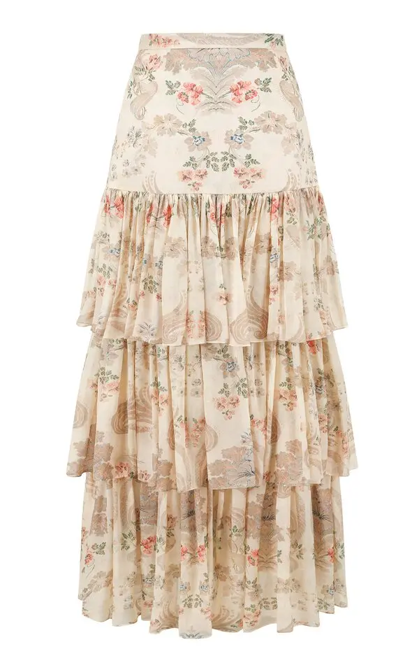 INTO THE EAST Floral Scroll Silk-blend Maxi Skirt