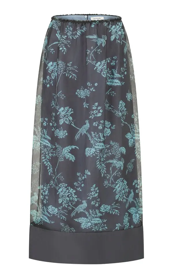 INTO THE EAST Bird And Flower Silk Midi Skirt