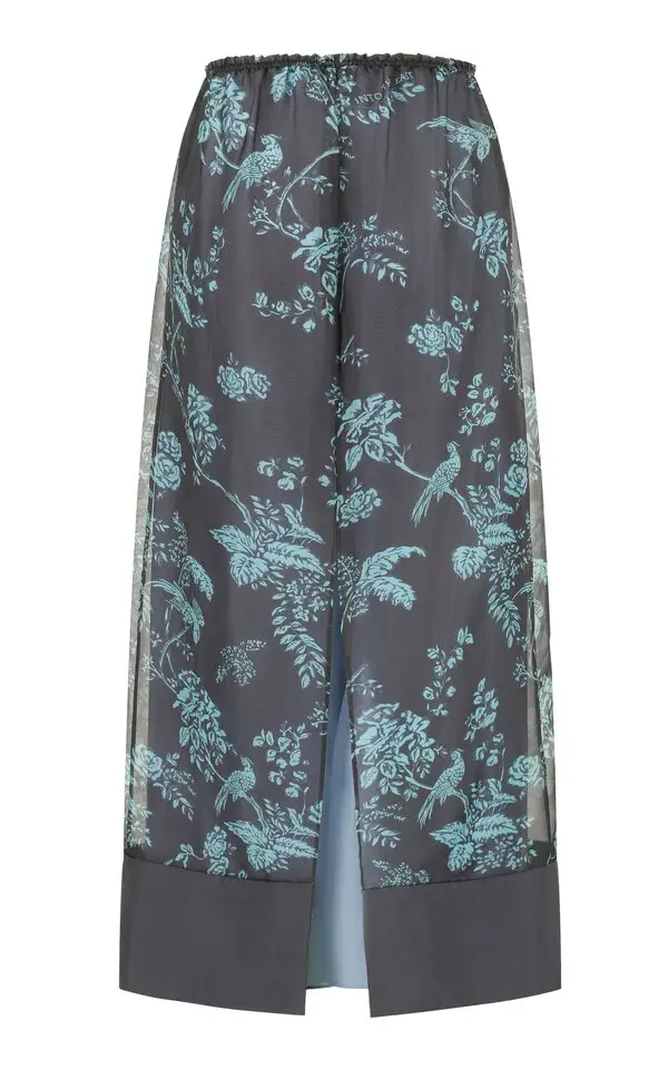 INTO THE EAST Bird And Flower Silk Midi Skirt