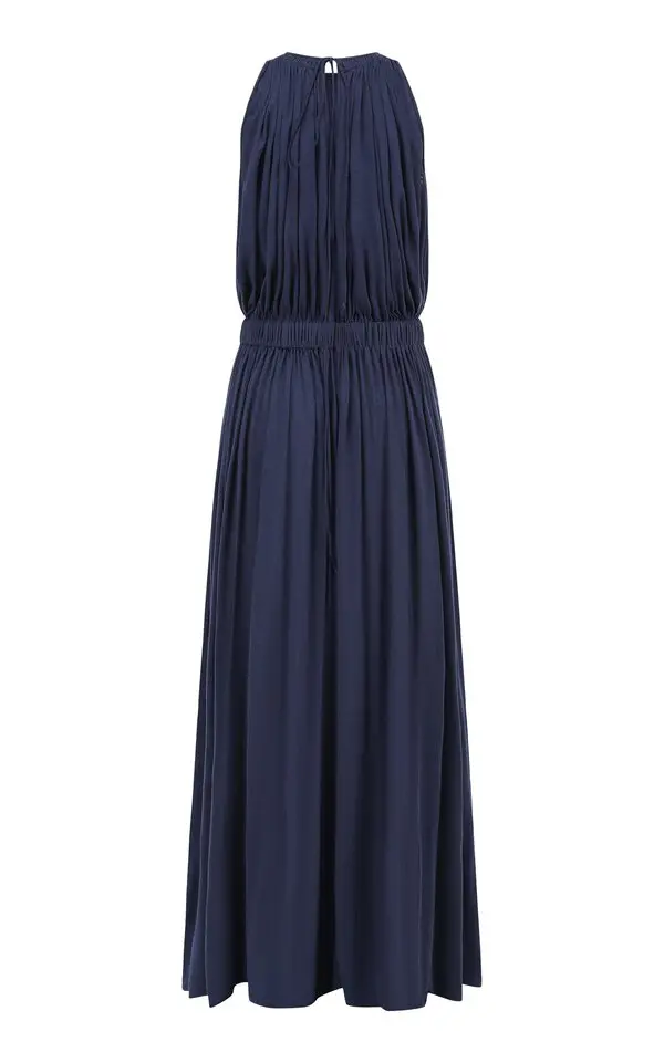 INTO THE EAST Ruched Wool Maxi Dress - Navy