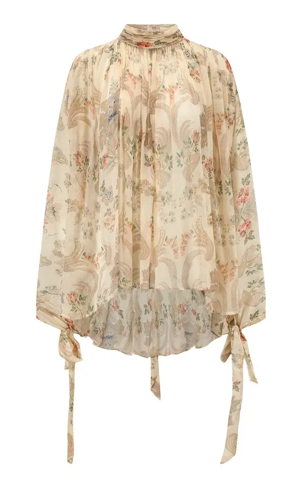 INTO THE EAST Floral Scroll Silk Top - Multi