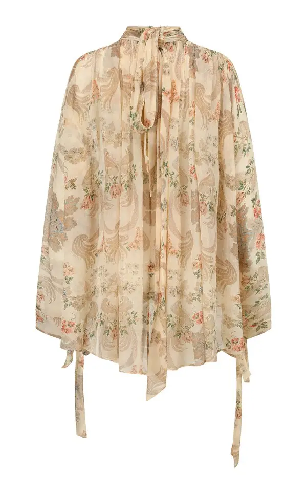 INTO THE EAST Floral Scroll Silk Top