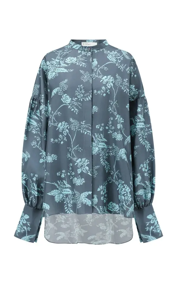 INTO THE EAST Bird And Flower Silk Shirt - Blue
