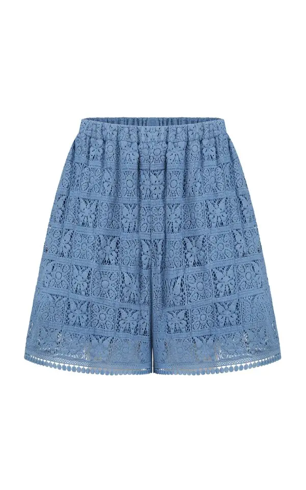 INTO THE EAST Lace Cotton-blend Mini Shorts - Blue