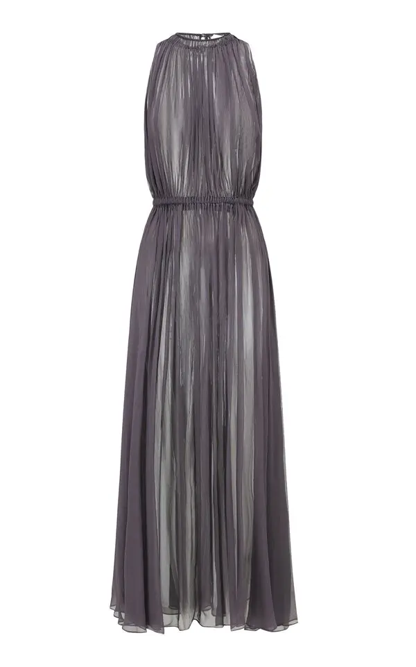INTO THE EAST Ruched Chiffon Maxi Dress - Purple