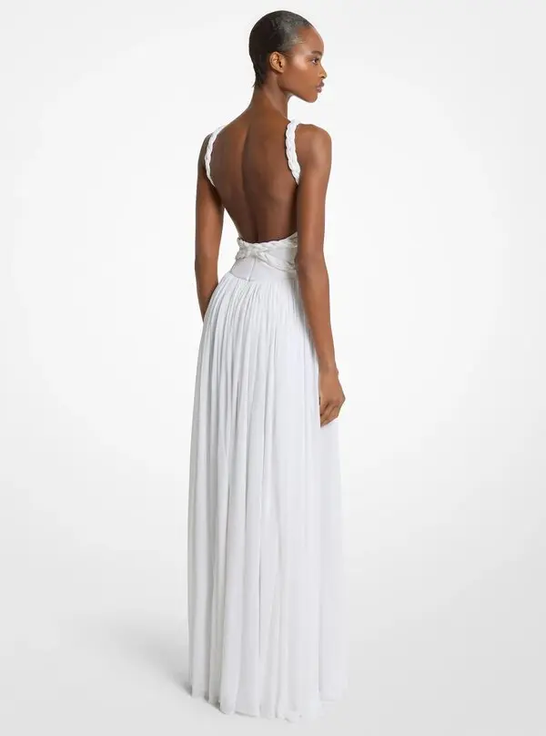 Michael Kors Crepe Jersey Braided Halter Dress In Size By