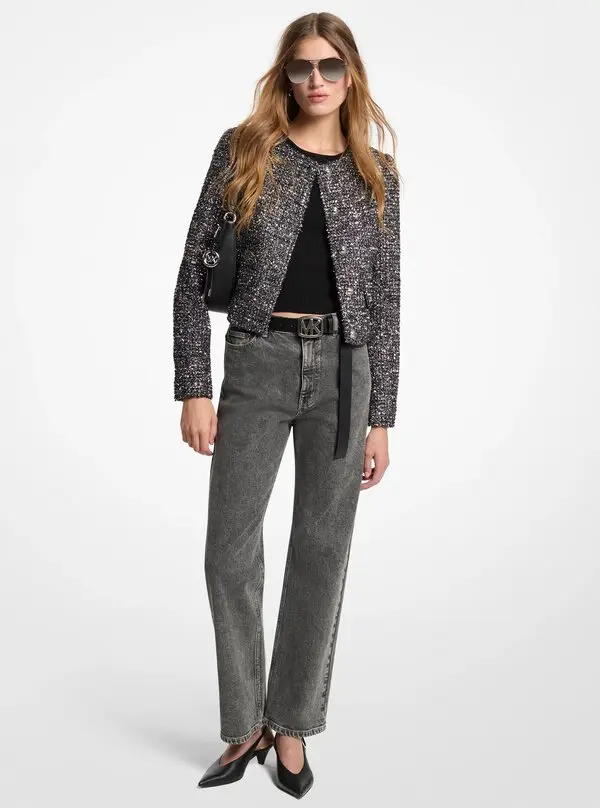 Michael Kors Metallic Tweed Lady Jacket In Size By - Silver