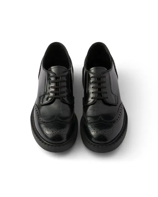 Prada Chocolate Brushed Leather Derby Brogues