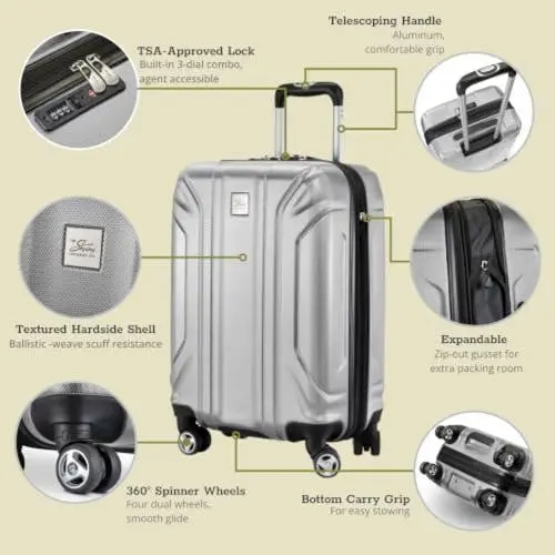 SKYWAY Nimbus 5.0 Hardside Expandable 20" Carry On Spinner Luggage - Silver