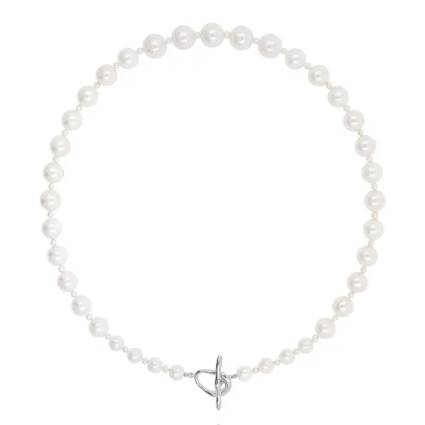 Côté Caché Coral Clasp Classic Pearl Necklace - Silver