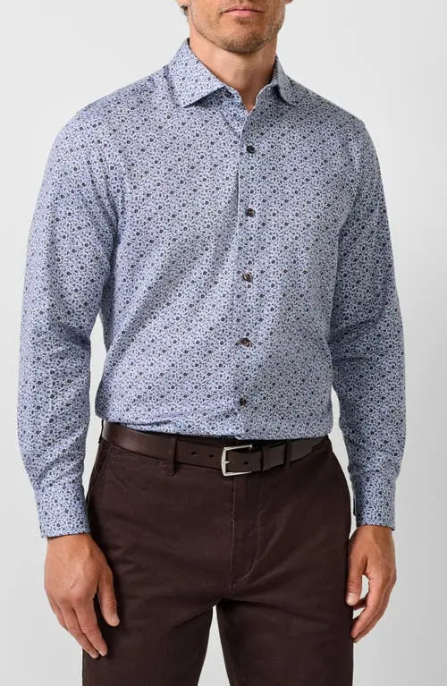 David Donahue Floral Cotton Sport Button-up Shirt - Blue/chocolate