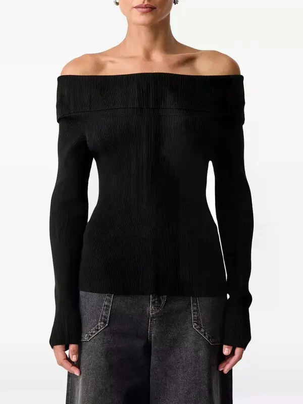 MOS MOSH Off-shoulder Ribbed Sweater