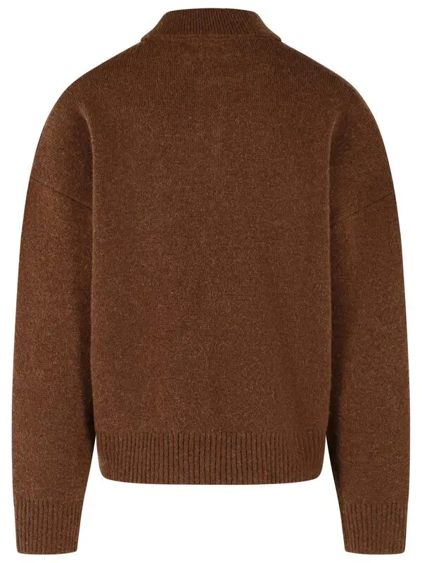 AMI Paris De Cœur' Chocolate Alpaca Polo Shirt - Brown