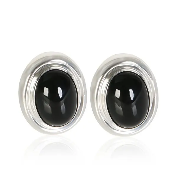 Tiffany & Co. Sterling Silver Onyx Paloma Picasso Earrings - Sterling_silver