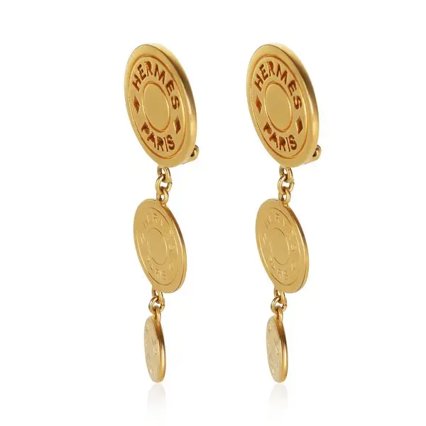 Hermès Gold-plated Vintage Clou De Selle Drop Earrings