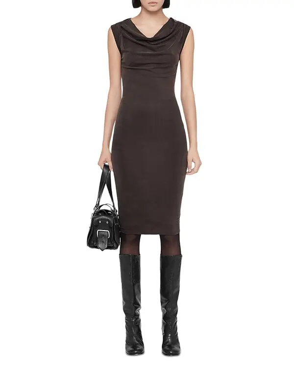 ALLSAINTS Malina Cowl Neck Bodycon Midi Dress - Brown