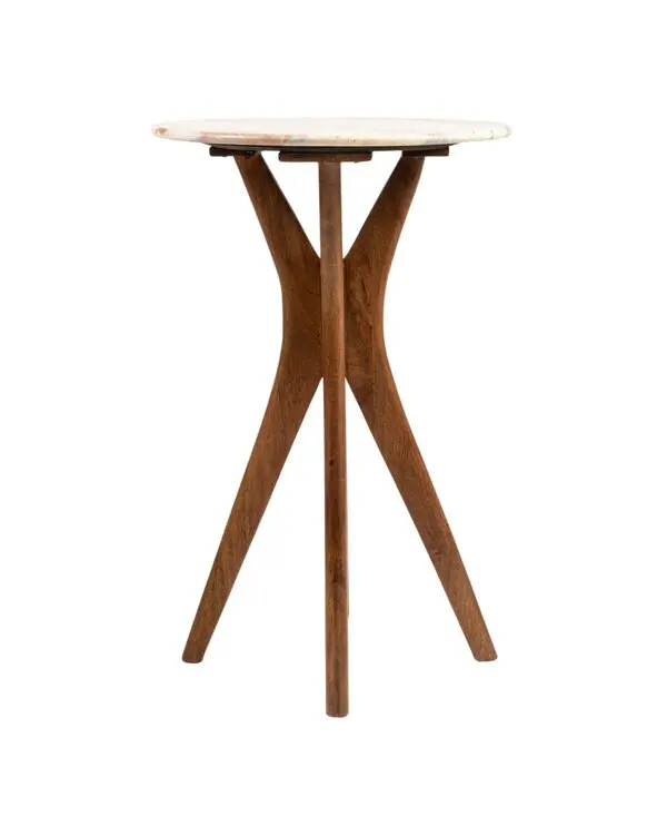 ROWENA INTERIORS Round Mango Wood And Marble Martini Accent Table - Walnut
