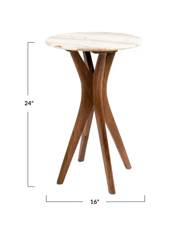 ROWENA INTERIORS Round Mango Wood And Marble Martini Accent Table - Walnut