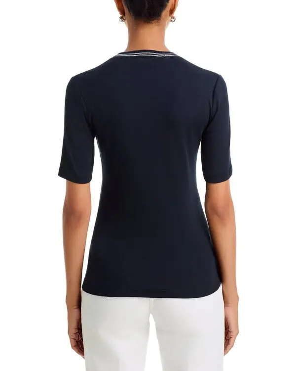 Fabiana Filippi Cotton Stretch Striped Trim Jersey Tee
