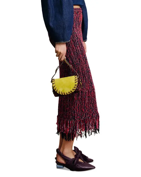ALEMAIS Nieve Sequined Fringe Knit Midi Skirt