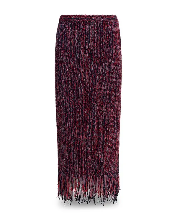 ALEMAIS Nieve Sequined Fringe Knit Midi Skirt