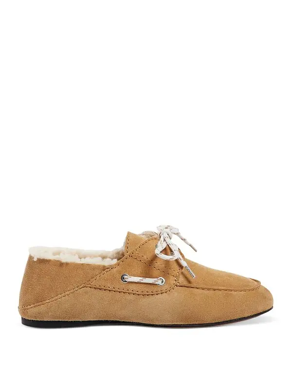 Sandro Suede Shearling Lined Boat Shoes - Camel