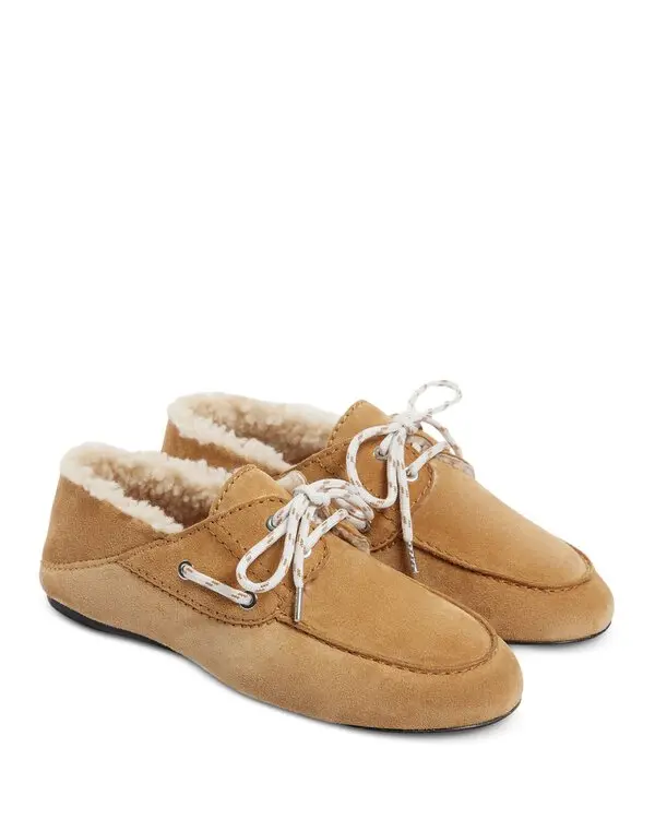 Sandro Suede Shearling Lined Boat Shoes