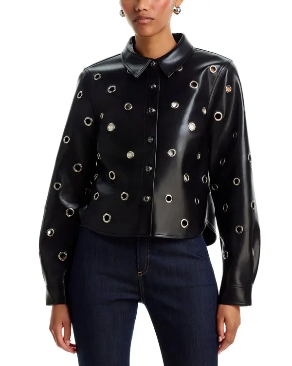 Cinq À Sept Faux Leather Grommet Embellished Jacket - Black