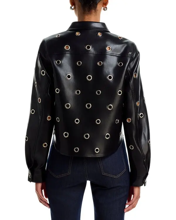 Cinq À Sept Faux Leather Grommet Embellished Jacket - Black
