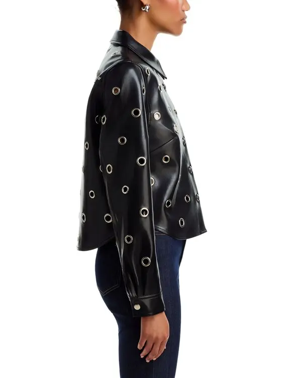 Cinq À Sept Faux Leather Grommet Embellished Jacket - Black
