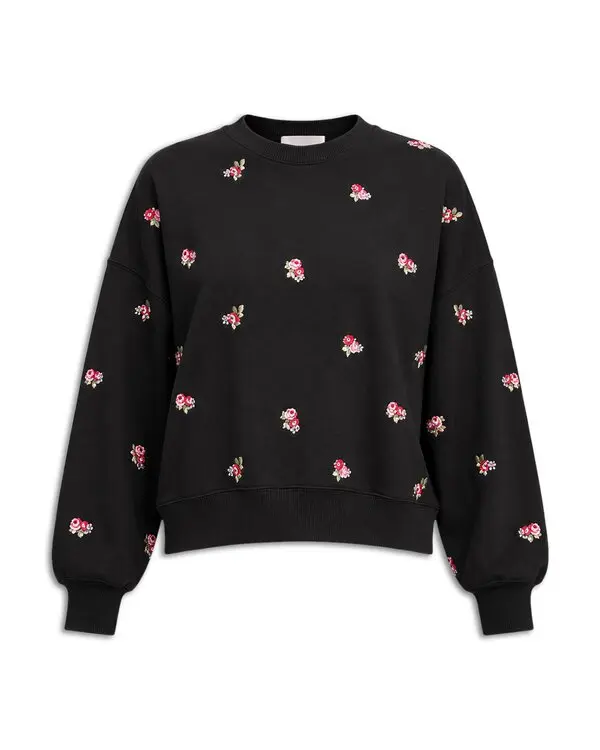 Cinq À Sept Tossed Roses Cotton Blend Embroidered Sweater