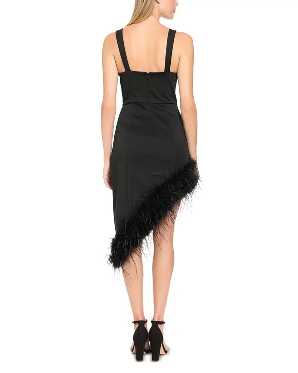 Maggy London Square Neck Asymmetric Feather Trim Dress