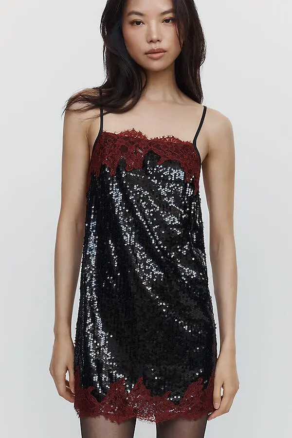 SUNDAY IN BROOKLYN Sequ Slip Mi Dress - Black
