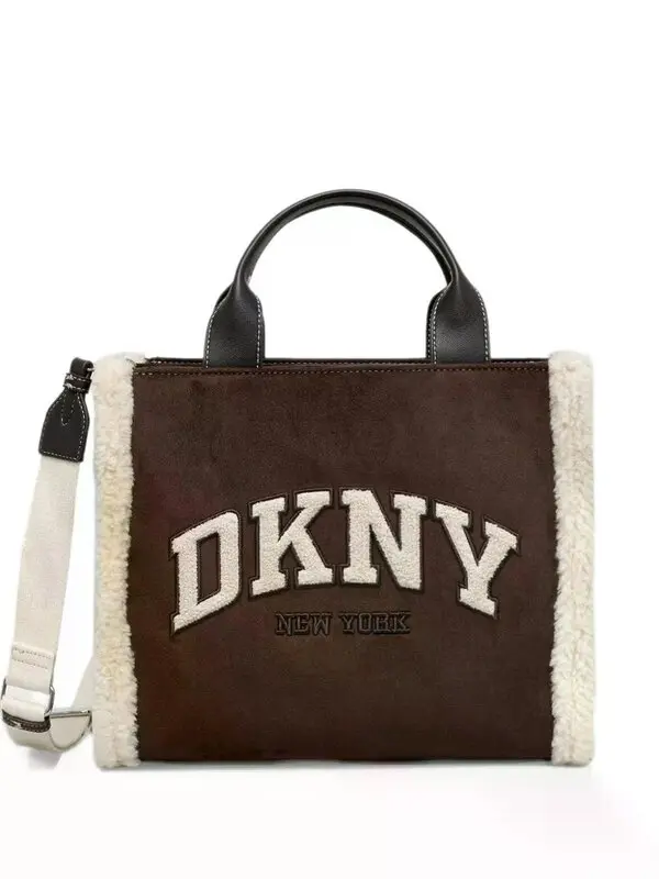 Dkny Hadlee Logo-appliqué Shearling-trim Tote Bag - Brown