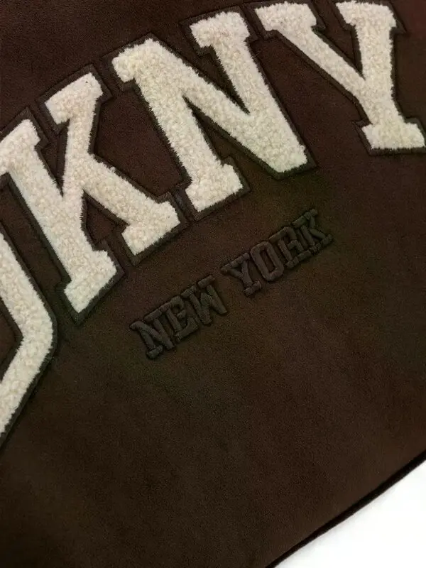 Dkny Hadlee Logo-appliqué Shearling-trim Tote Bag - Brown