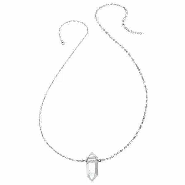HEATHER HAWKINS Stevie Necklace Clear Crystal Quartz Point Long Necklace White Gold Vermeil - Silver