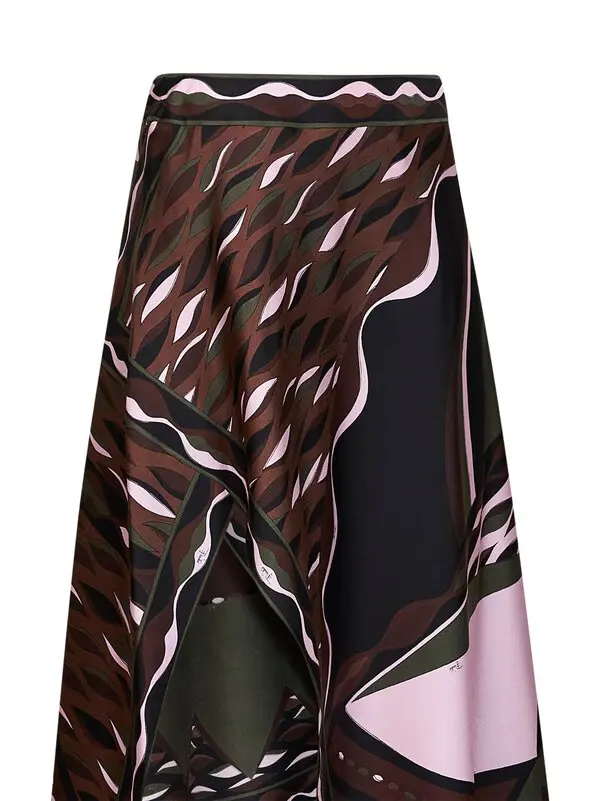 Emilio Pucci Khaki And Pink Dune-print Silk Twill Long Scarf-style Skirt