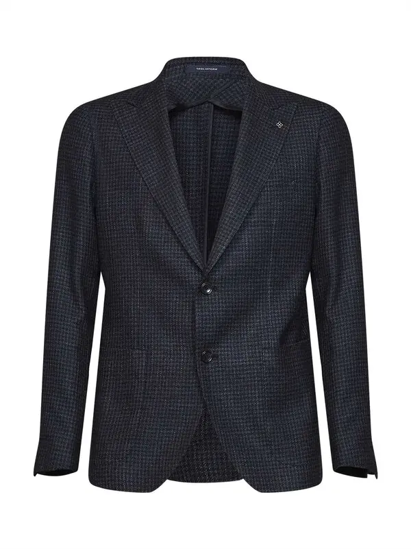 Tagliatore Blue Houndstooth Wool And Silk Montecarlo Single-breasted Blazer