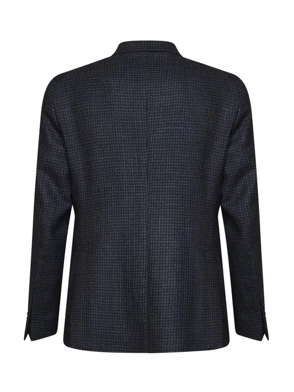 Tagliatore Blue Houndstooth Wool And Silk Montecarlo Single-breasted Blazer