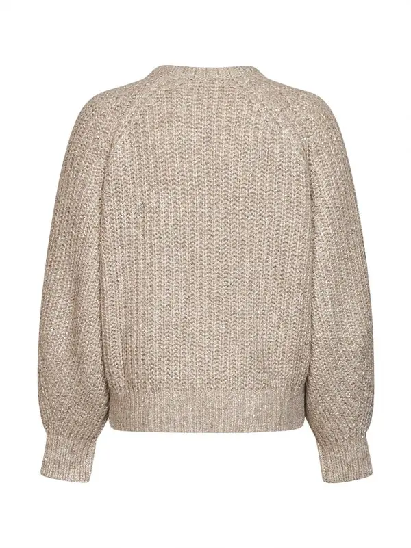 Brunello Cucinelli Beige Sequin-embellished Cashmere-blend Knit Crewneck Sweater - Multicolor