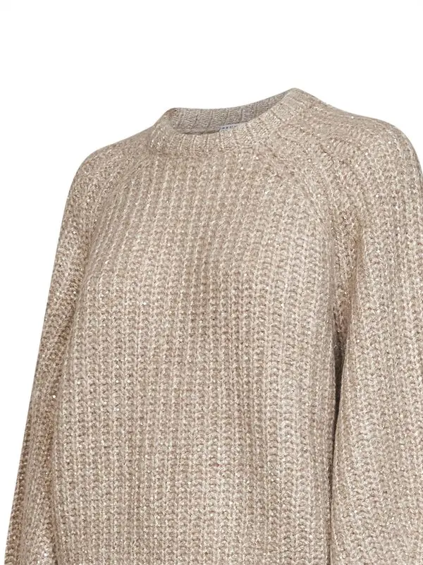 Brunello Cucinelli Beige Sequin-embellished Cashmere-blend Knit Crewneck Sweater - Multicolor
