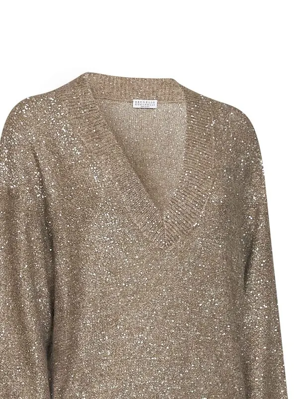 Brunello Cucinelli Light Brown Mohair-blend Dazzling Texture Sweater