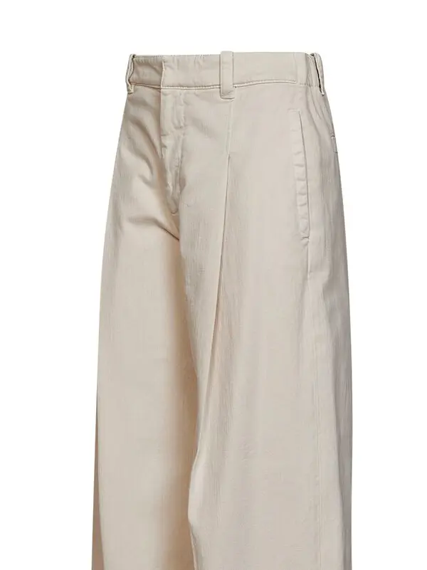 Brunello Cucinelli Oat Milk Denim-effect Twill A-line Pleated Trousers