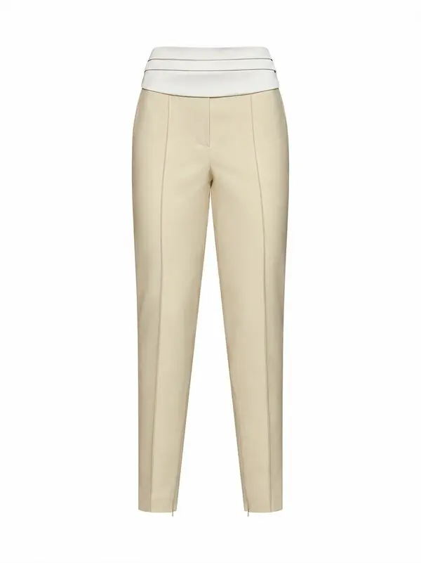 Attico Milk Stretch Wool Cigarette Trousers With Cummerbund