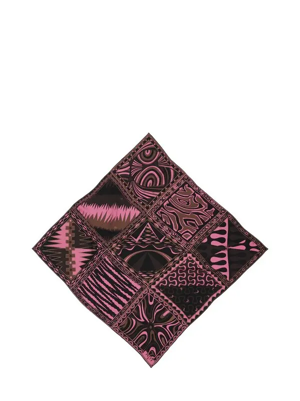 Emilio Pucci Brown And Coral Marmo And Leocorno-prints Silk Twill Scarf - Multicolor