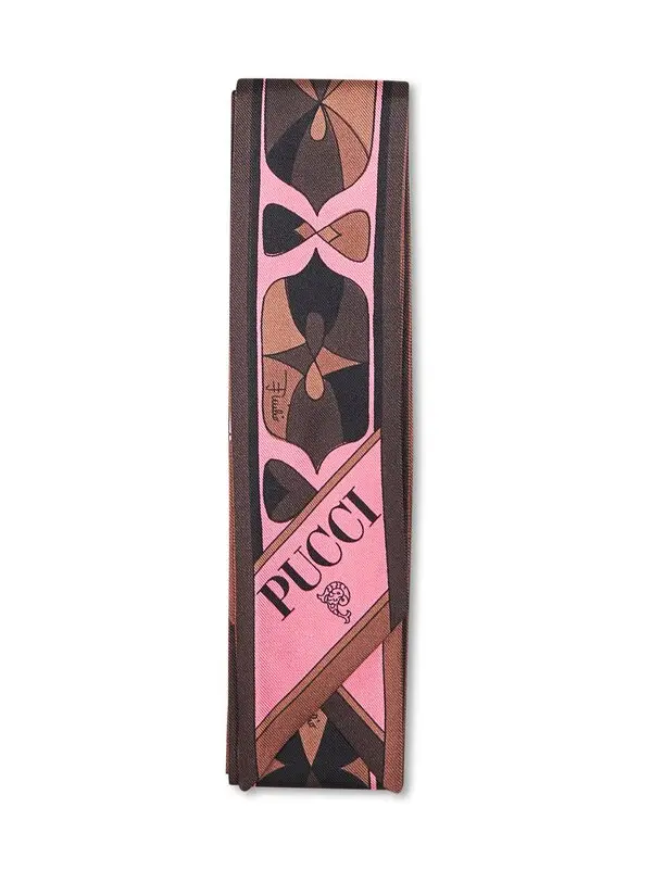 Emilio Pucci Brown And Coral Onda And Nawaho-prints Silk Twill Bandeau Scarf - Multicolor