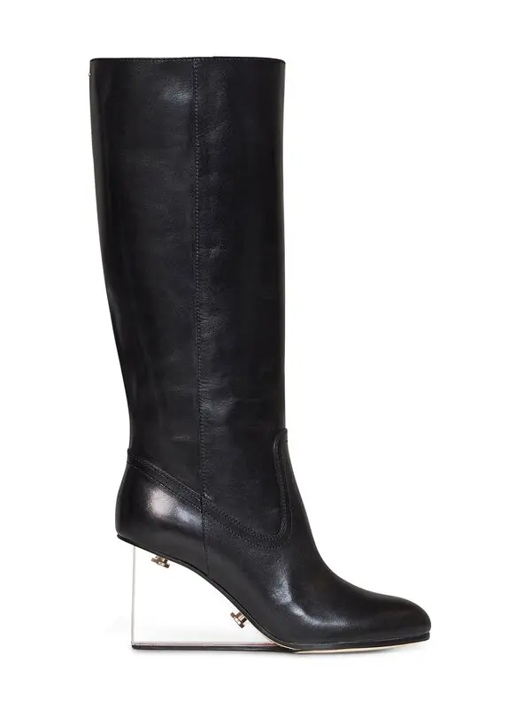 MAISON MARGIELA Black Leather Knee-high Boots With Plexi Heel - Multicolor