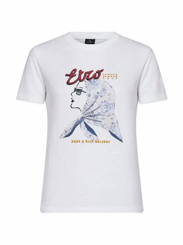 Etro White Cotton Jersey Printed T-shirt - Multicolor