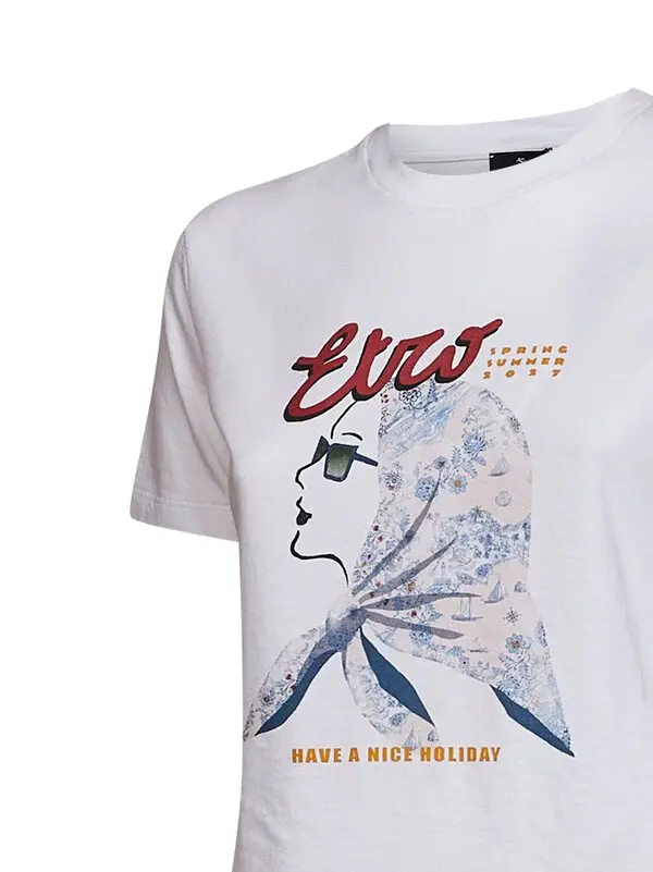 Etro White Cotton Jersey Printed T-shirt